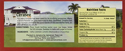 Caribbean Dreams Cerasee Tea, 20 Tea Bags, Herbal Tea, All Natural, Caffeine Free Tea, 100% Cerasee Leaves