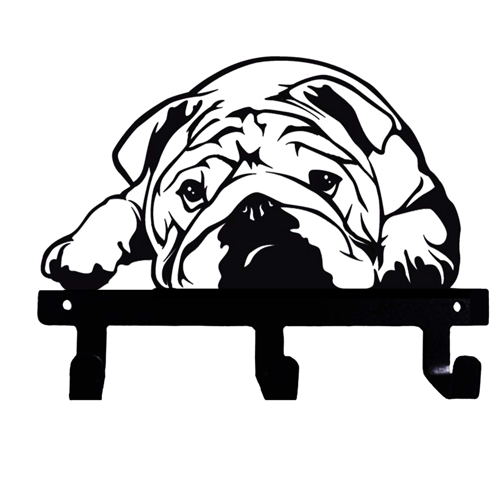 English Bulldog Resting Lazy Sleeping Shaped Black Coated Metal Wall Hook for Leash Key Kitchen Bathroom Bedroom Garage Mud Room