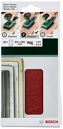 Bosch 2609256A83 10-Piece Sanding Sheet Set for Orbital Sanders 93 x 185, 120