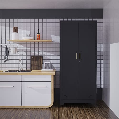 PRODCA Metal Storage Cabinet,Storage Cabinet with Doors and Shelves,Garage Storage Cabinet with Lock for Office,Home,Garage,Gym,School .72.8”H×31.5”W×15.7”D (Black)