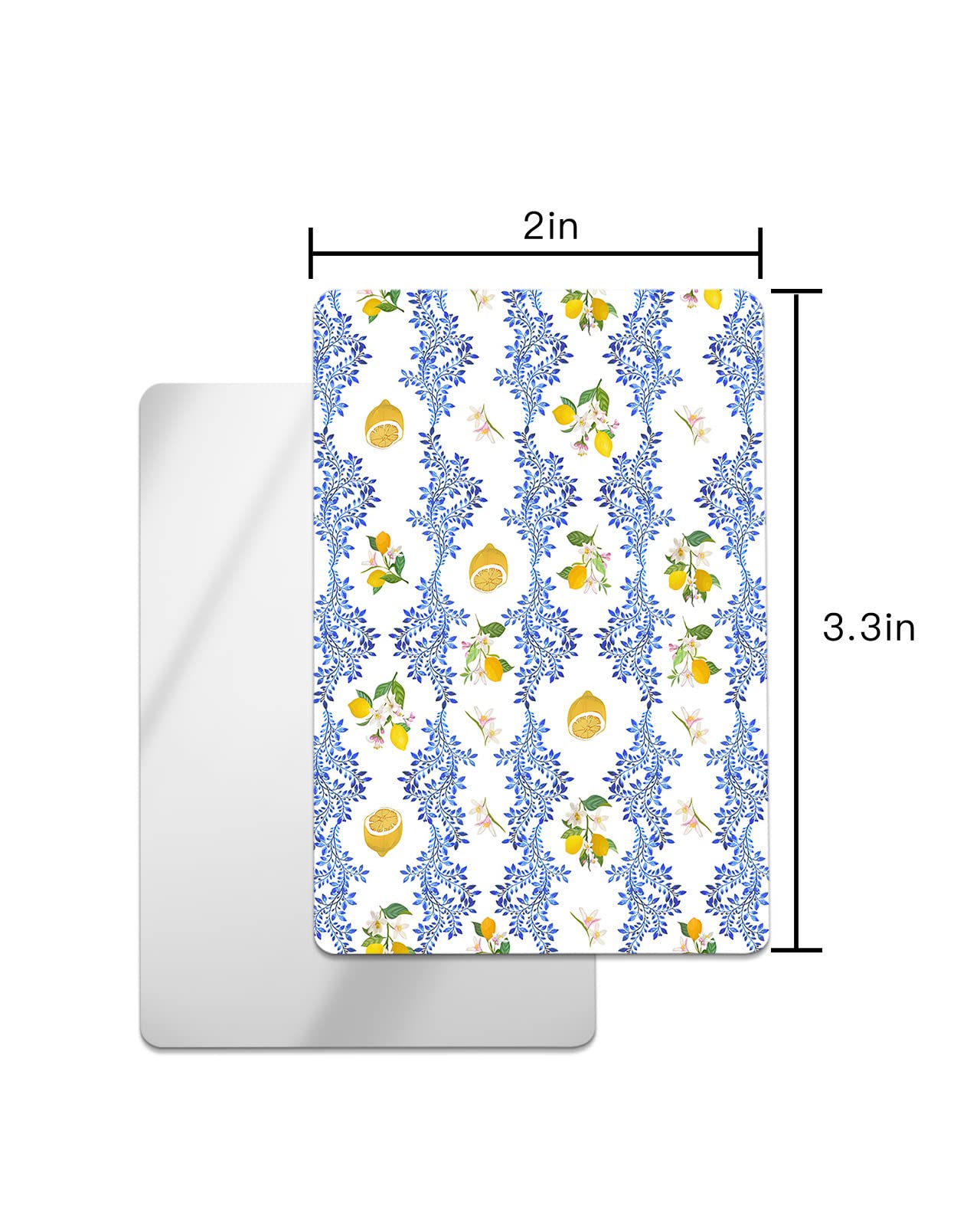 Carosoffe Summer Lemon Small Compact Mirror for Purse, Blue Leaves Flower Botanical Travel Makeup Mirror for Women Men, Rectangular Handheld Compact Pocket Mirror 4 PCS