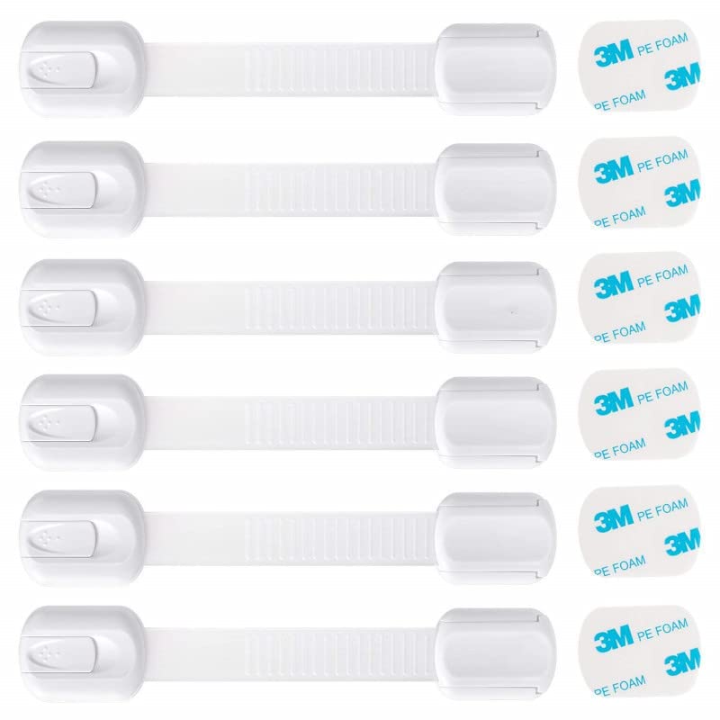 Child Safety Cabinet Locks - (8Pack) Baby Proofing Latches to Drawer-Door Fridge-Oven-Toilet Seat-Kitchen-Cupboard with 3M Adhesive-Adjustable Strap with Extra Replacement Tapes