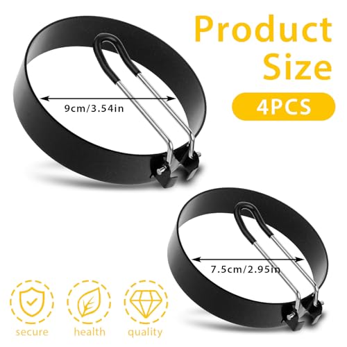 Dimeho Egg Rings for Frying Eggs Nonstick Stainless Steel Fried Egg Ring Griddle Pancake Shapers Round Egg Cooking Rings Mold Shaper for English Muffins Breakfast Omelette Sandwich(4Pcs