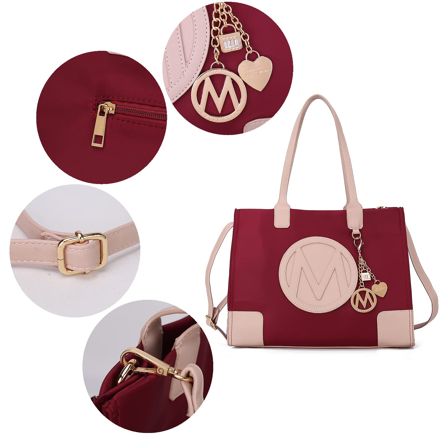 MKF Set Satchel Shoulder Bag for Women & Wristlet Wallet Purse – PU Leather Top Handle Tote Handbag Crossbody Strap