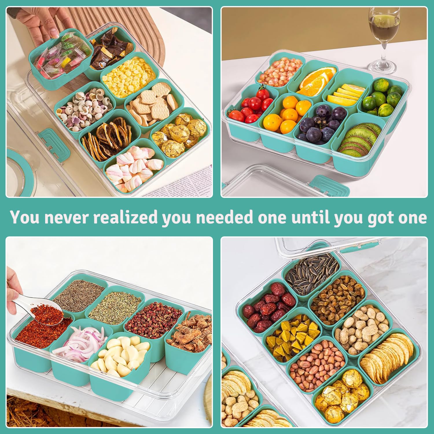 Eggssentials Snackle box & Snack Organizer, Divided Serving Tray with Lid for Travel, Tailgating, Picnic & Party β Portable Snack Box Container for Fruit, Candy, Salad, Spices, Dry Fruits & Snacks