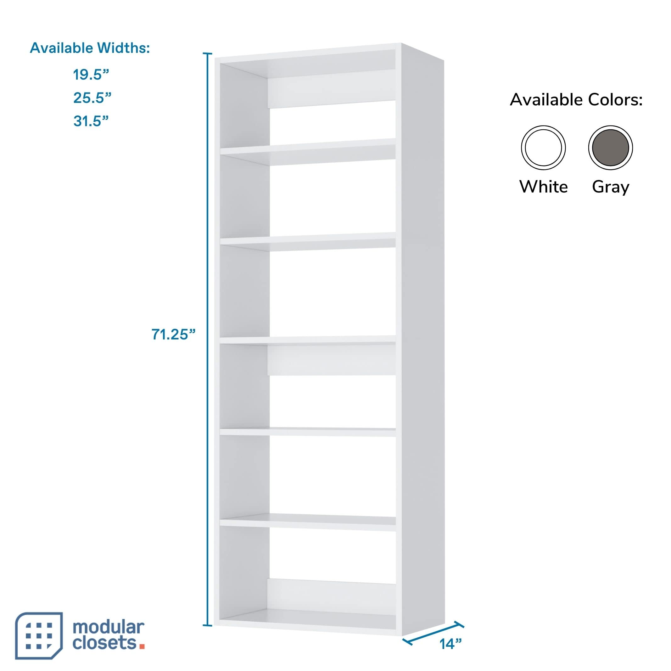 Modular Closets Vista Collection Shelf Tower Built in Wood Closet Organizer Unit (White, 19.5" Wide)