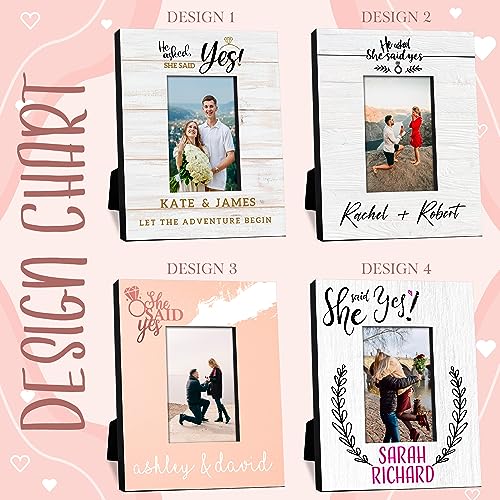 Lara Laser Works He Asked She Said Yes Picture Frame, Personalized Couple Frame w/Names - 2 Sizes & 2 Orientations - Gifts for Engaged Couples, Romantic Picture Frame, Weddings & Engagement Gifts, D2