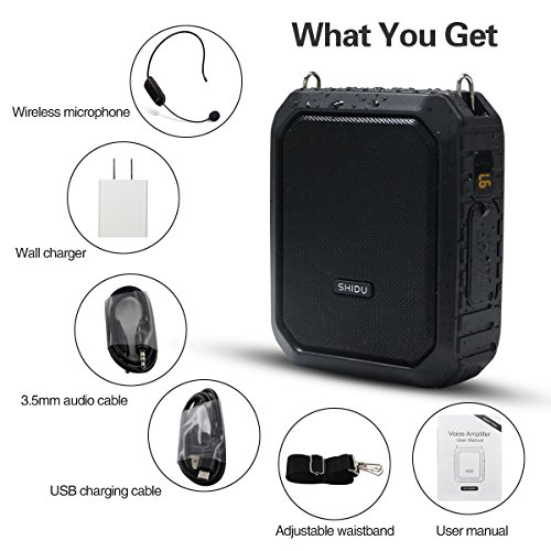 Bluetooth Voice Amplifier Wireless Mic, Waterproof Wireless Microphone and Speaker Set, 18W Personal Mic Headset for Speaking, Rechargeable Megaphone Portable Pa System for Teachers Black