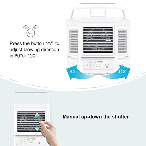 Portable Air Conditioner Fan with 3 Wind Speeds,Rechargeable Battery Operated 60&120 Degree Auto Oscillation Personal Air Cooler,Quite Ice Cooler Fan