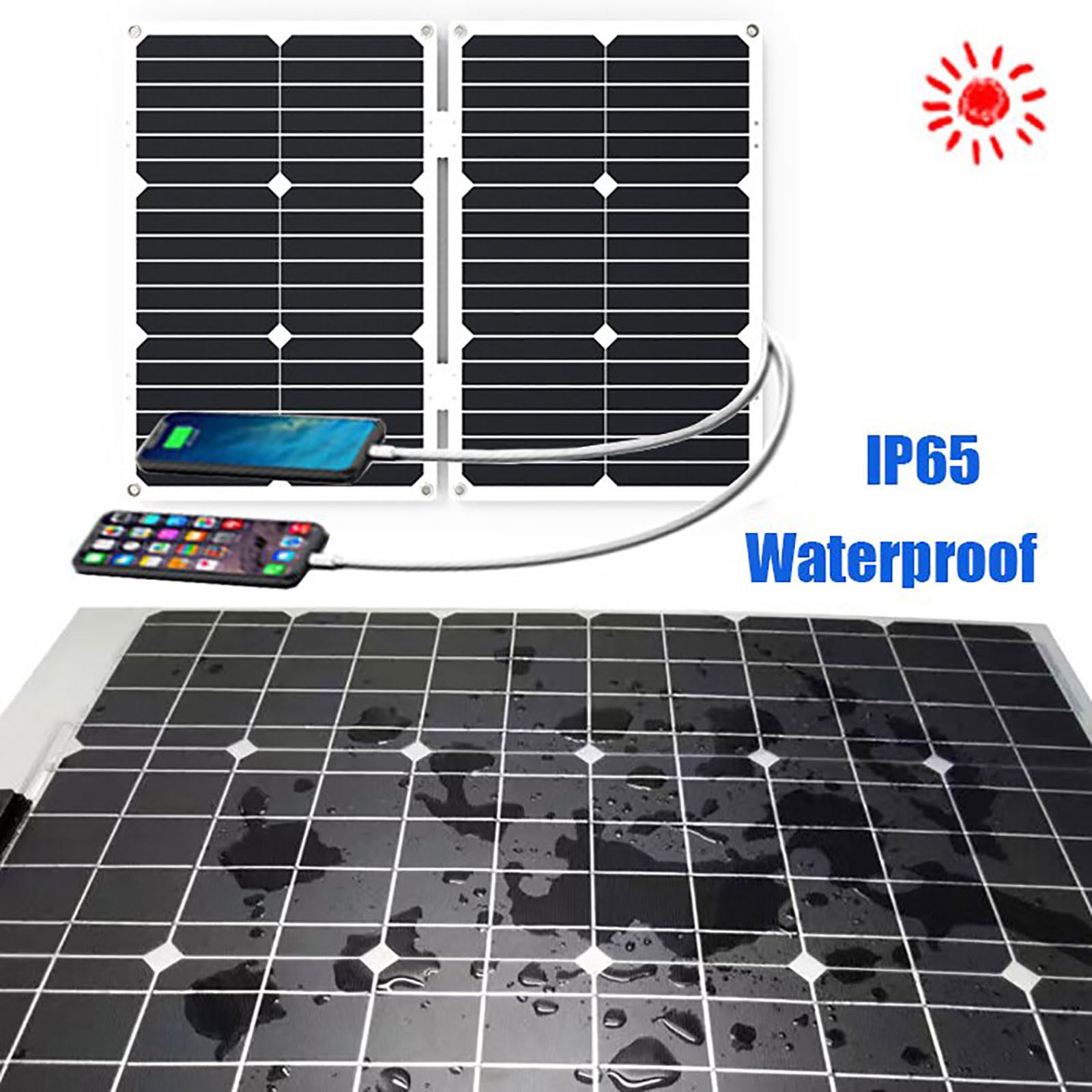 CANEVE Solar Kit, 50W18V Waterproof Folding Solar Panel, Built-in 50A Controller, 4 USB+LCD Dual Digital Smart Displays, Suitable for Homes, Rvs, Boats, and Outdoor Camping,300W220V