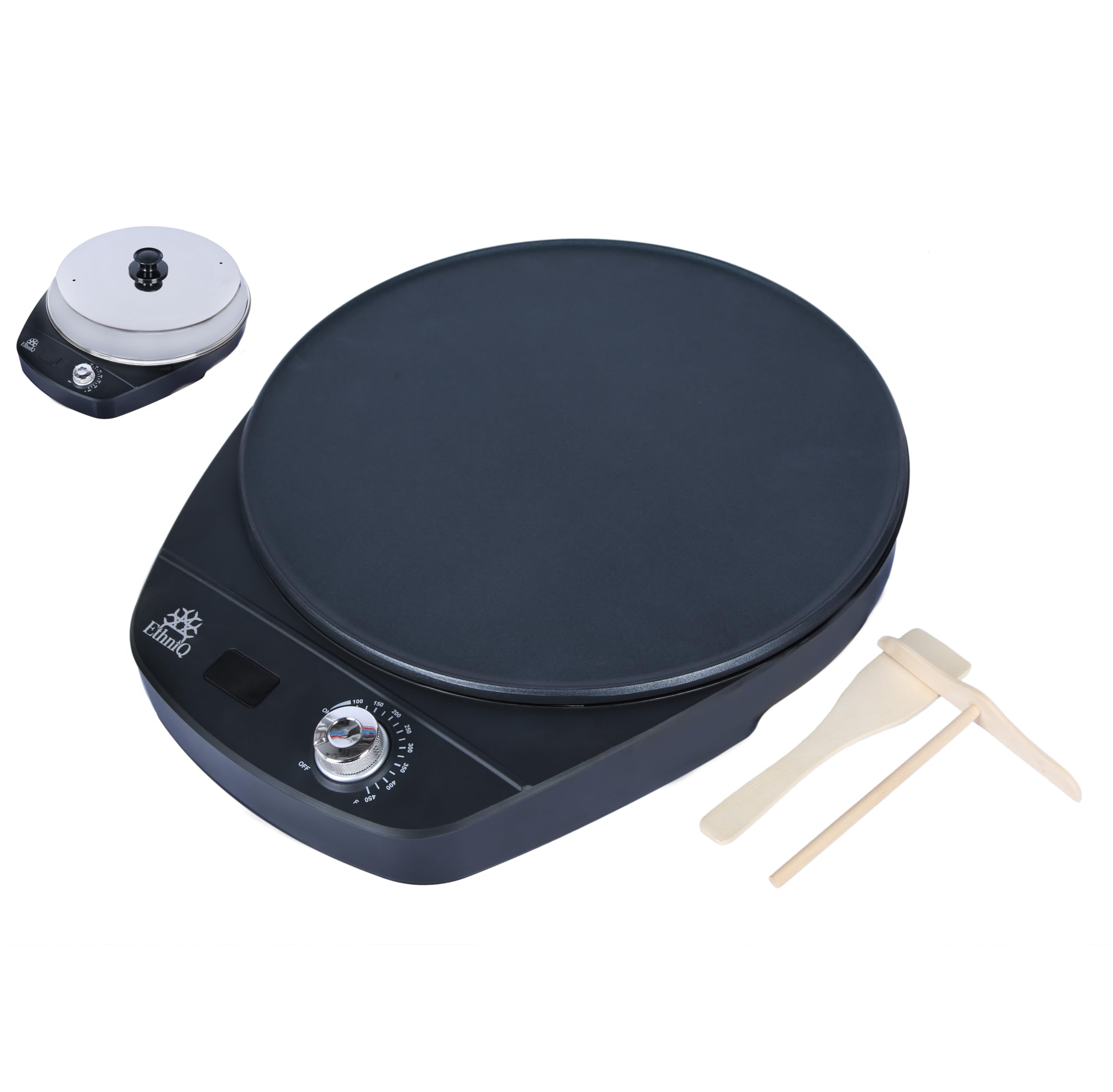 Ethniq 16" Electric Injera Maker - Griddle for Crepe, Ethiopian Mogogo, Anjero, Mitad, Pancake, Teff - Adjustable Heat Control with Digital Screen - Non-Stackable Surface - Even Heat Distribution