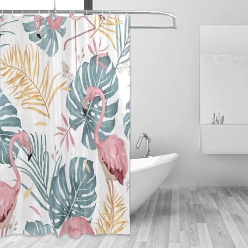 BLuevi Pink Flamingo Shower Curtain for Bathroom Waterproof Fabric with Hooks 72x72 Inch