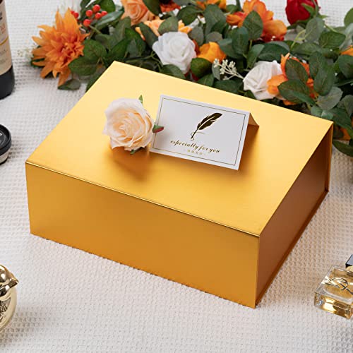 Large Gift Box 13.3x9.6x4.9 Inches,Collapsible Gift Box with Magnetic Lid,Sturdy Gift Packaging Decorative Boxes for for Wedding, Party, Birthday, Bridesmaid Proposal Boxes, Groomsman Boxes(Gold,Textured Finsh)