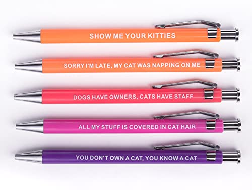 MilkToast Brands Funny Cat People Pens, A snarky gag gift for pet owners or coworkers, Black pens, CP101