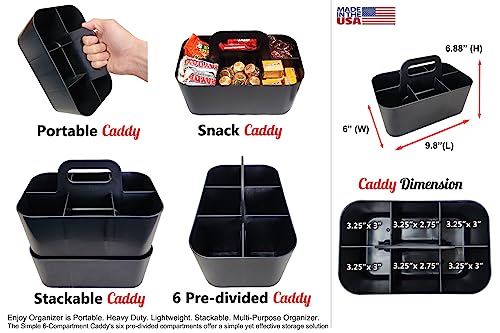 Enjoy Organizer - Small Stackable and Portable Simple 6-Compartment Caddy - Made In USA (Black)