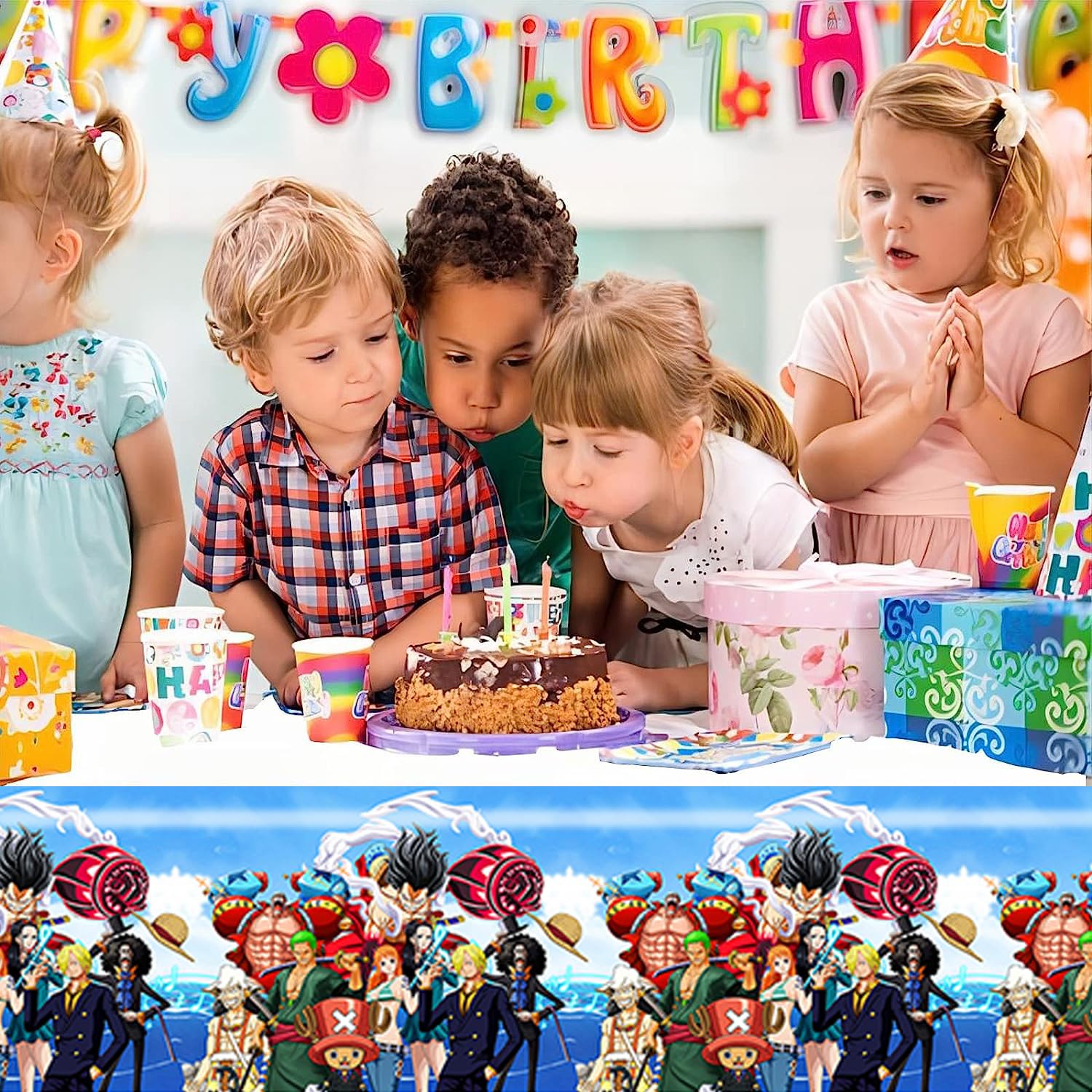 Fuyhiuous 2Pack One Piece Tablecloth Disposable Tablecover One Piece Birthday Party Supplies and Decorations for Kid Boy Baby Shower Rectangle Tables 70"X42"