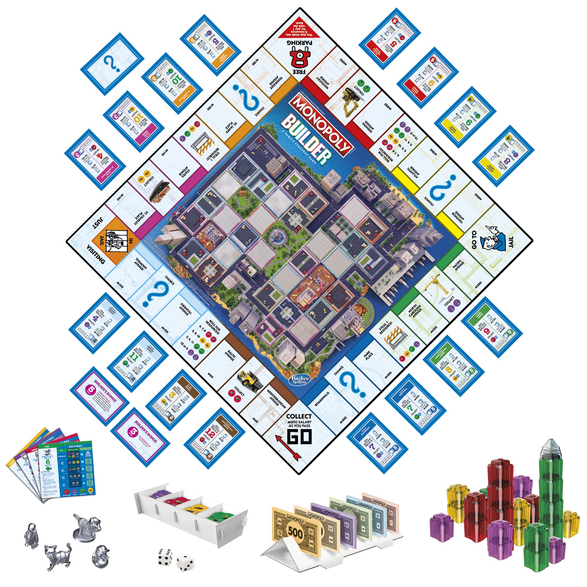 Monopoly Builder Board Game for Kids and Adults, Strategy Games, Family Board Games, for Kids 8 and Up, 2-4 Players