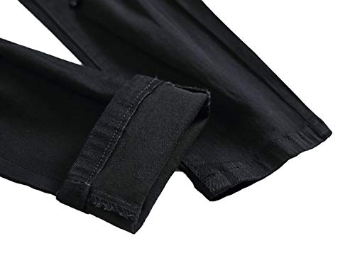 Men's Ripped Skinny Stretch Distressed Destroyed Slim Jeans Denim Pants Black 32