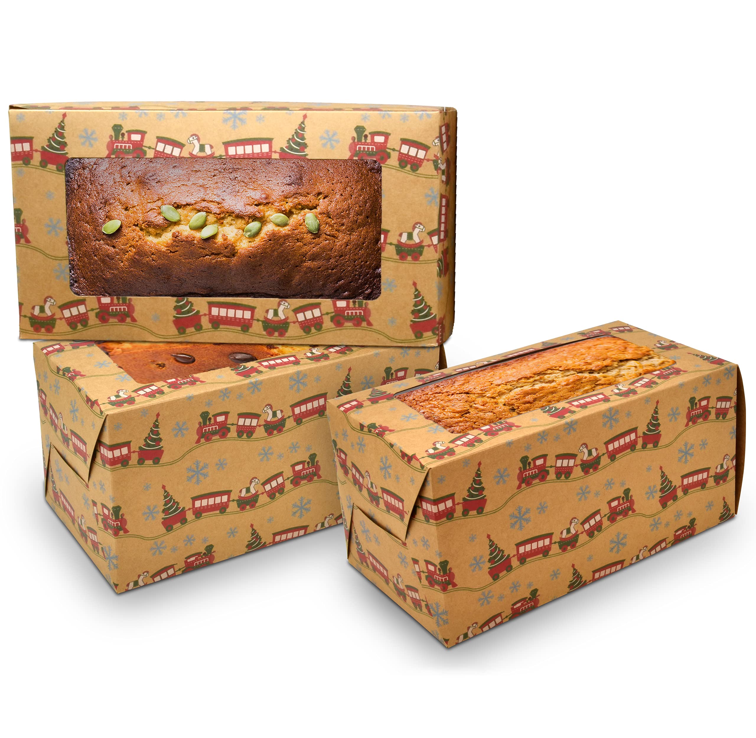 Gift Boutique 24 Christmas Bakery Boxes Holiday 2 Pound Loaf Pan Treat Boxes Brown Kraft Paper Box with Window for Baking Cupcake Goodies Food Gift Packaging Containers Party Favors 9" X 5" X 4.5"