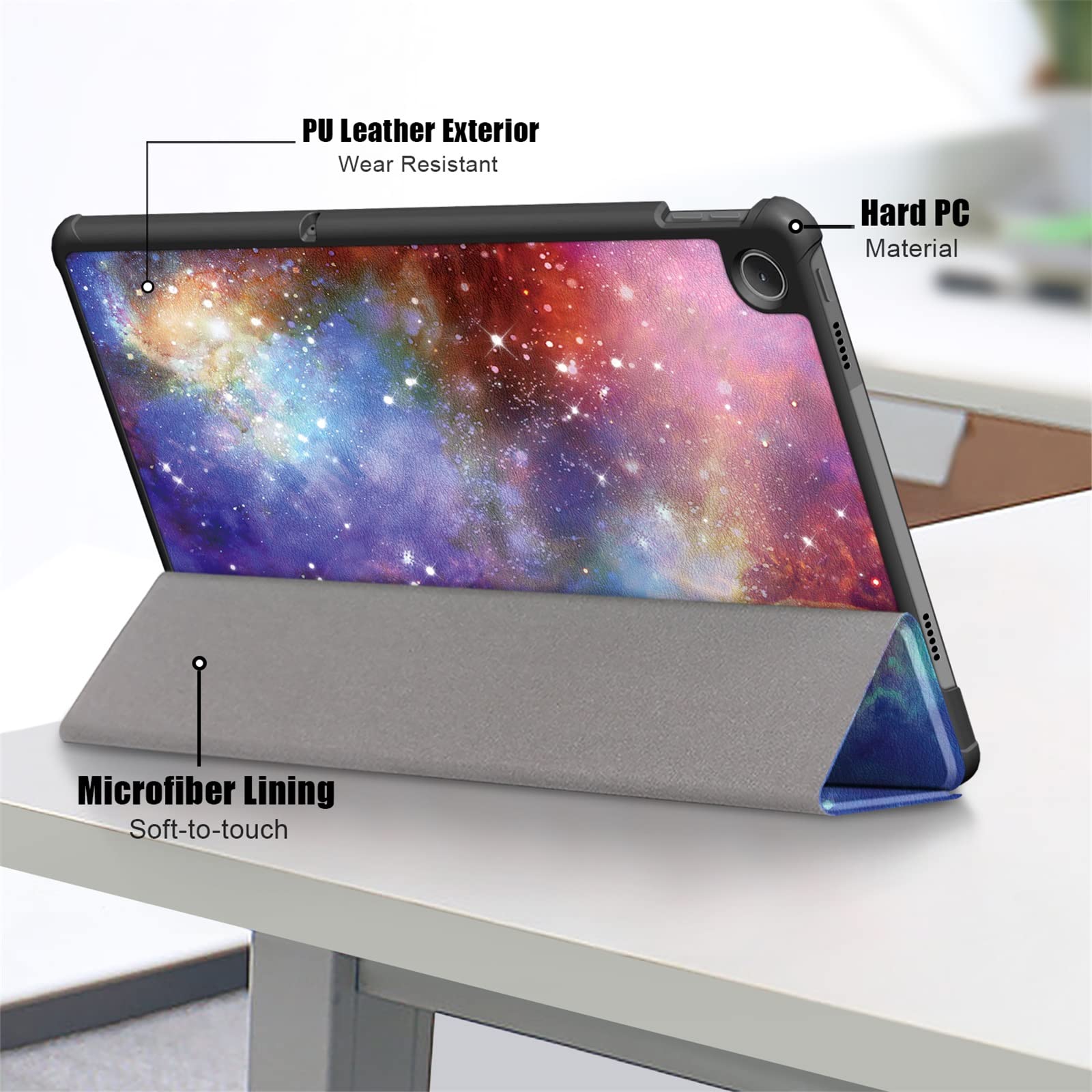 DETUOSI Slim Smart Case for Lenovo Tab M10 Plus 10.6 inch [3rd Gen] 2022 (TB-125F/TB-128F),【Auto Sleep/Wake】Tri-fold Folio Leather Protective Book Cover with Hard Back Shell + Magnetic Stand#Milky way