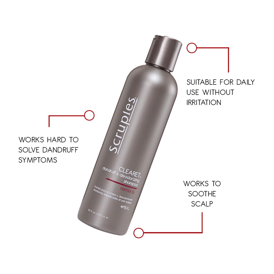 Scruples Clearet Anti Dandruff Shampoo - Professional Deodorizing Shampoo to Soothe Dry & Itchy Scalp From Flaking - Scalp Treatment + Cleanser (8.5 oz)