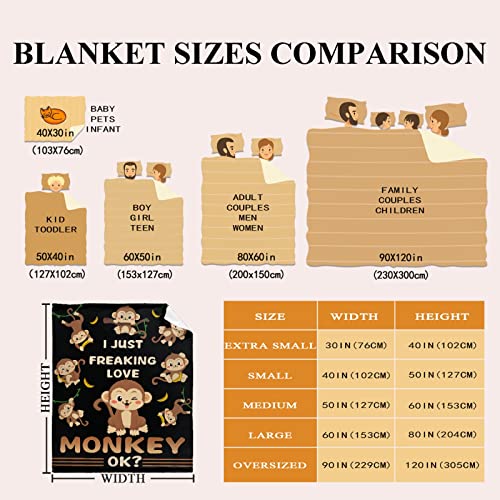 I Just Freaking Love Monkey,ok Blanket-Funny Soft Lightweight Food Flannel Blankets for Sofa Bed Camping Polyester Throw Blanket Gift for Girl Boy(30''x40''for Baby/Pets)