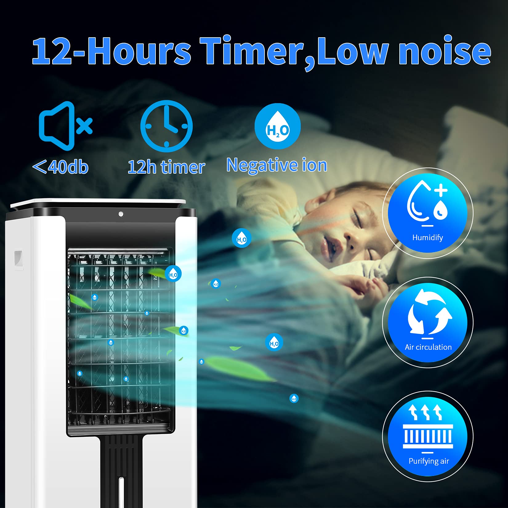 Portable Electric Air Conditioner Unit—2-1 Air Cooler & Tower Fan with 3 Speeds/Modes,12H Timer,with remote and 2 Ice Packs,7L Large Water Tank for Home,Office,Kitchen White
