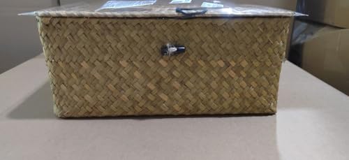 Esoes Wicker Storage Basket Woven Rattan Storage Box With Lids Seagrass Laundry Baskets Makeup Organizer For Bathroom, Living Room, Kitchen (L)