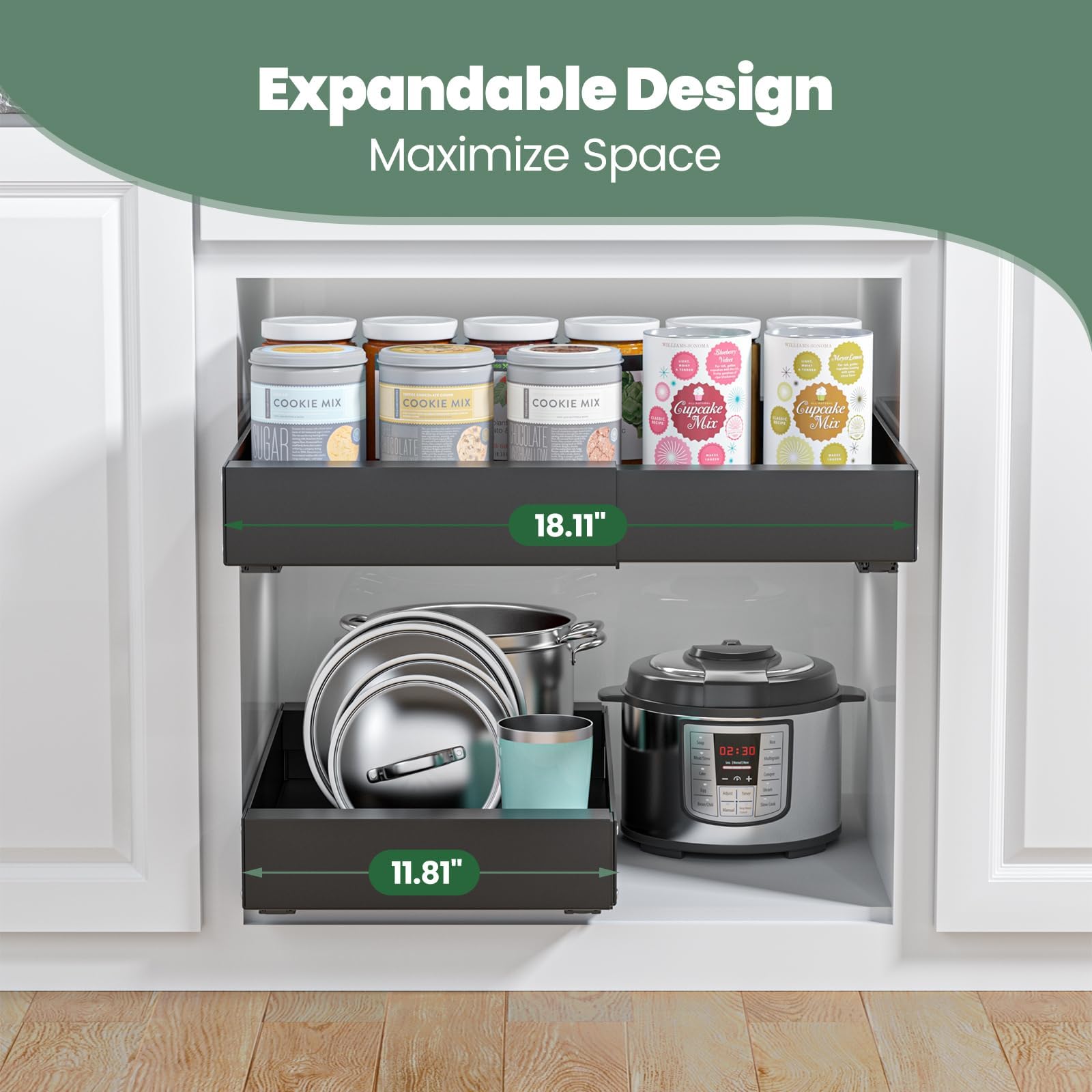 CHIOCWARE Pull Out Drawers for Cabinets,Pull Out Cabinet Organizer,Slide Out Drawers for Kitchen Cabinets, (11.81"~18.11") W,16.93" D,for Kitchen, Bathroom, Pantry