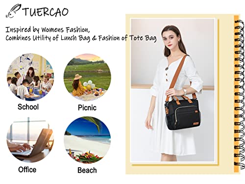 Insulated Lunch Bag - Large Portable Cooler Lunch Box for Office Work Picnic Beach Workout - Reusable Freezable Tote Lunch Bag Organizer with Adjustable Shoulder Strap for Women Men Adult,Black