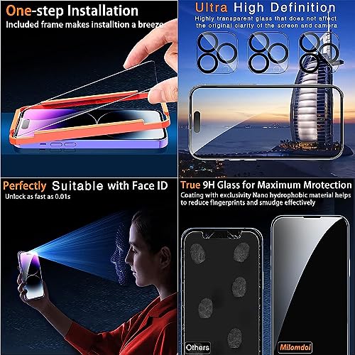Milomdoi [10 in 1 for iPhone 14 Pro Max Case Clear with 3 Pack Screen Protector Accessories 3 Pack Camera Lens Cover Protective Slim Thin Cute Phone Cases Funda Suitable with MagSafe Women Men