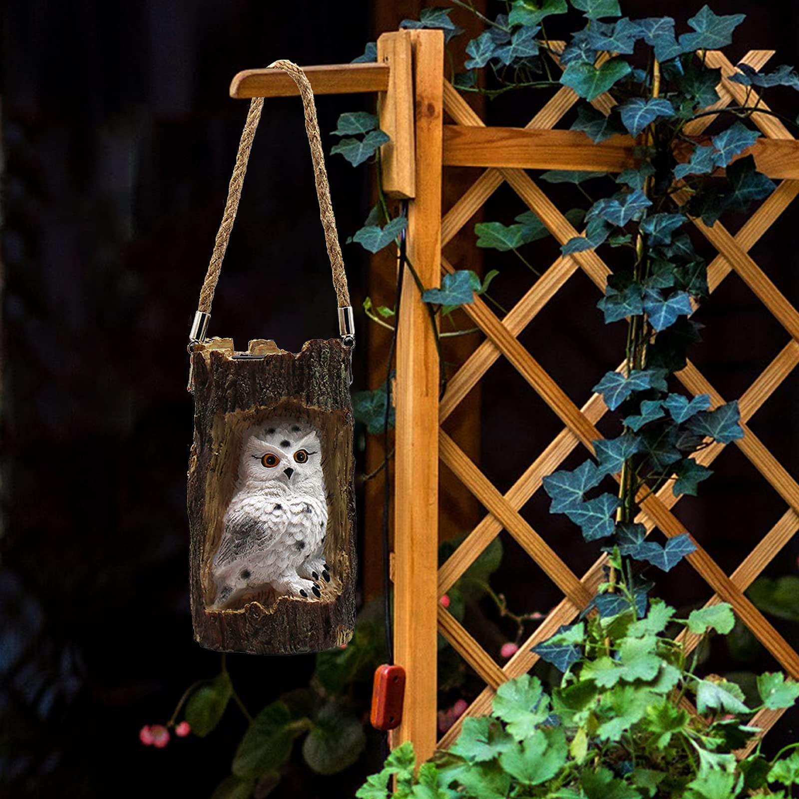 Solar Garden Lights Outdoor Decorative Owl Statue Lights Solar Hanging Lanterns Waterproof Owl Resin Lamp with Handle Solar Powered Decorative Lights for Patio, Yard, Lawn, Garden Decor( White Wing)
