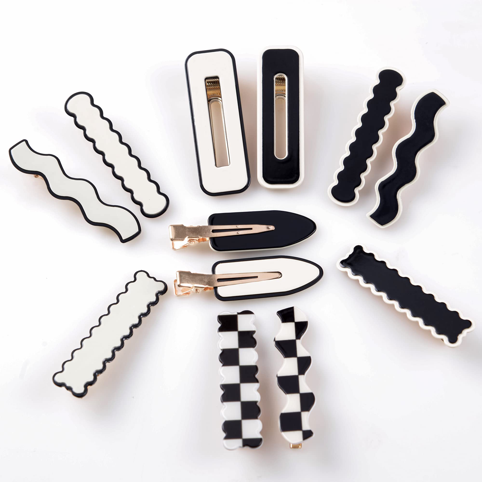 Fastat 12PCS No Bend Hair Clips Fashion Black And White Hair Clips Pretty Hair Pins For Women Hair AccessoriesAcrylic Hair Barrettes For Women With Thick Thin Hair