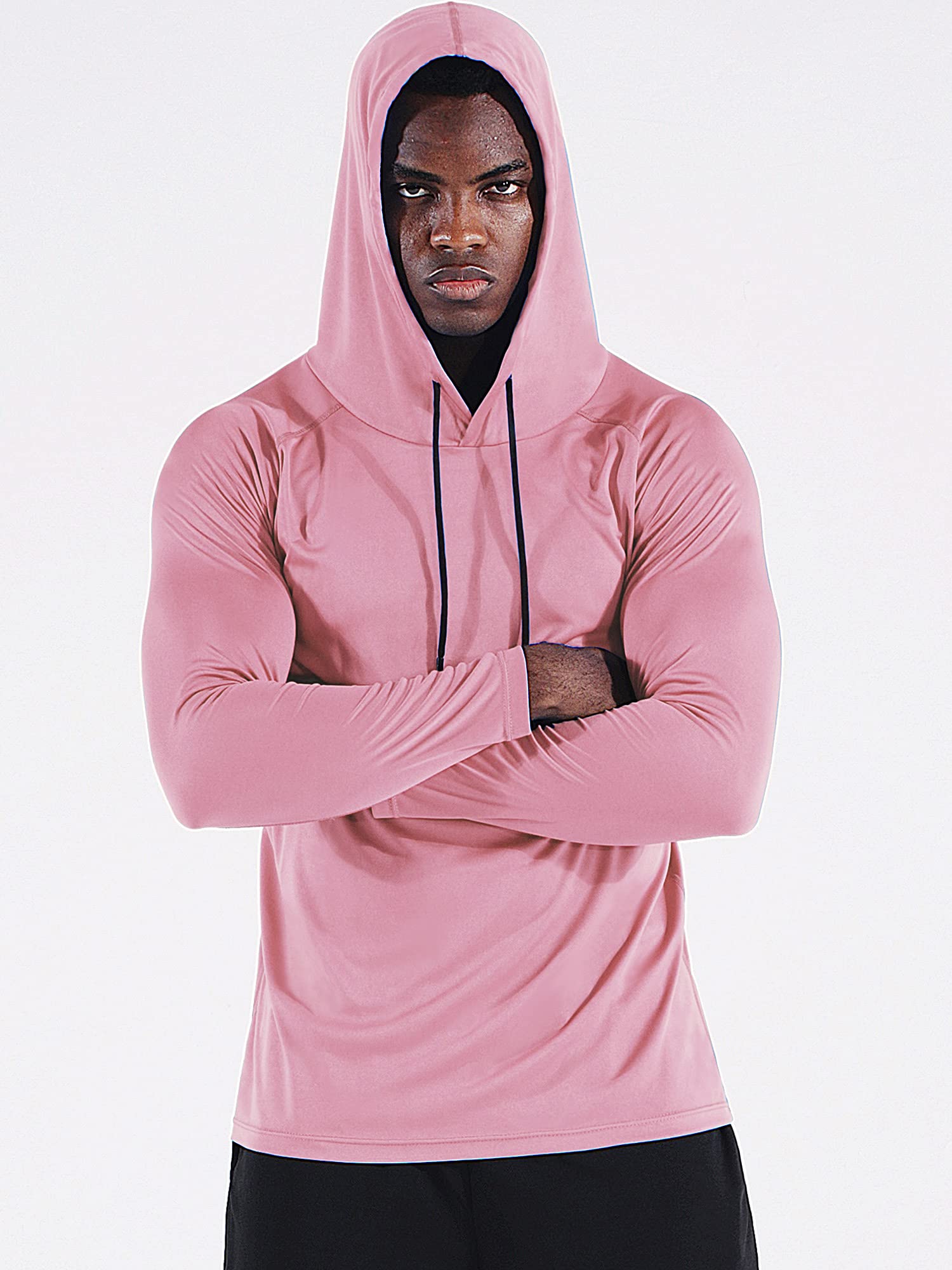 CADMUS Men's Workout Long Sleeve Fishing shirts UPF 50+ Sun Protection Dry Fit Hoodies,1 Pack,096,Pink,X-Large
