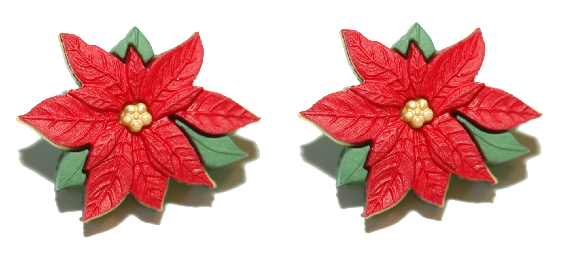 Beautiful Red Christmas Poinsettia Flower Stud Earrings (H026)