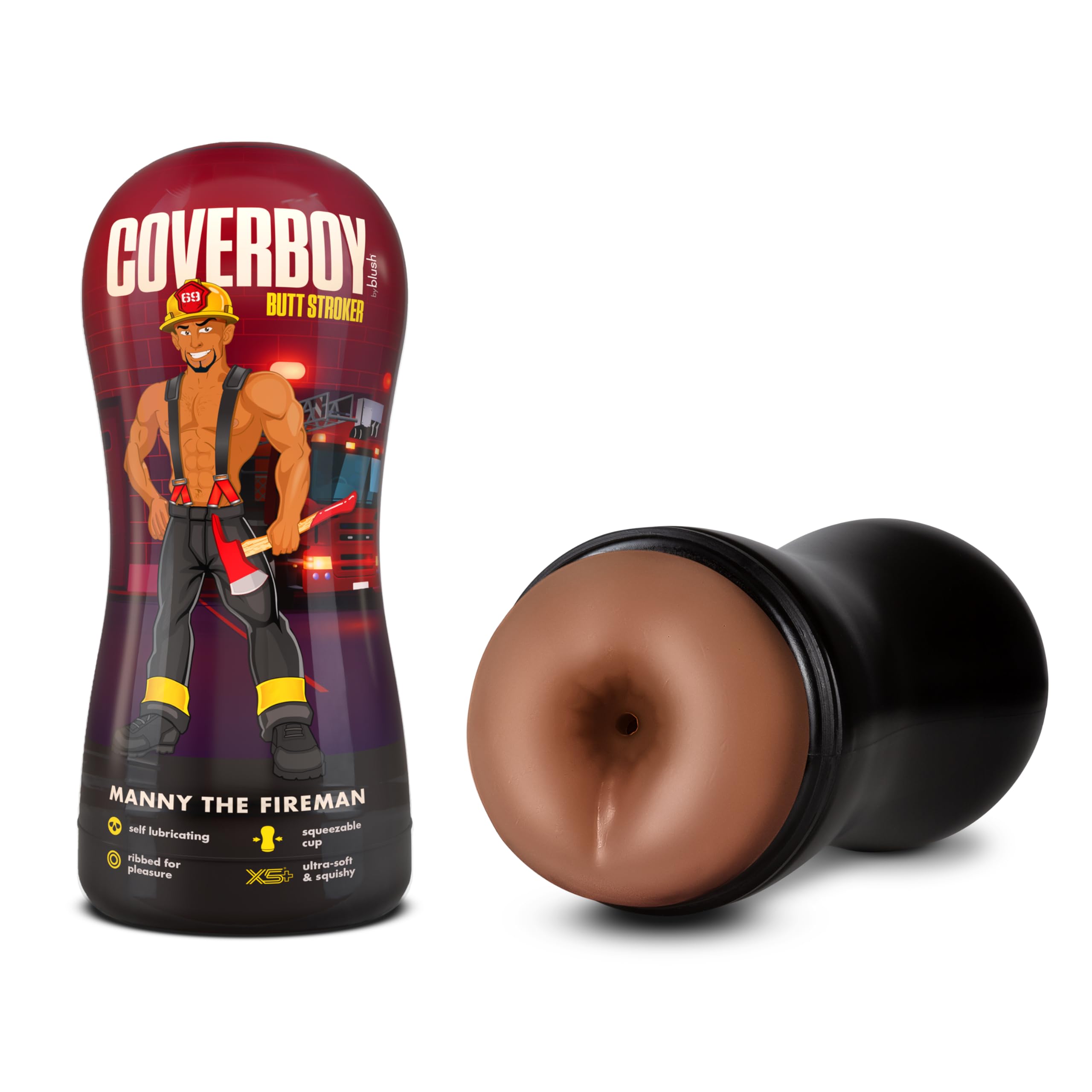 Blush Novelties Coverboy Manny The Fireman - Realistic Male Masturbator Self Lubricating Stroker Textured Ribs for Massaging Pleasure Flesh Feel Gay or Straight Pocket Anal Play - Adult Male Sex Toy