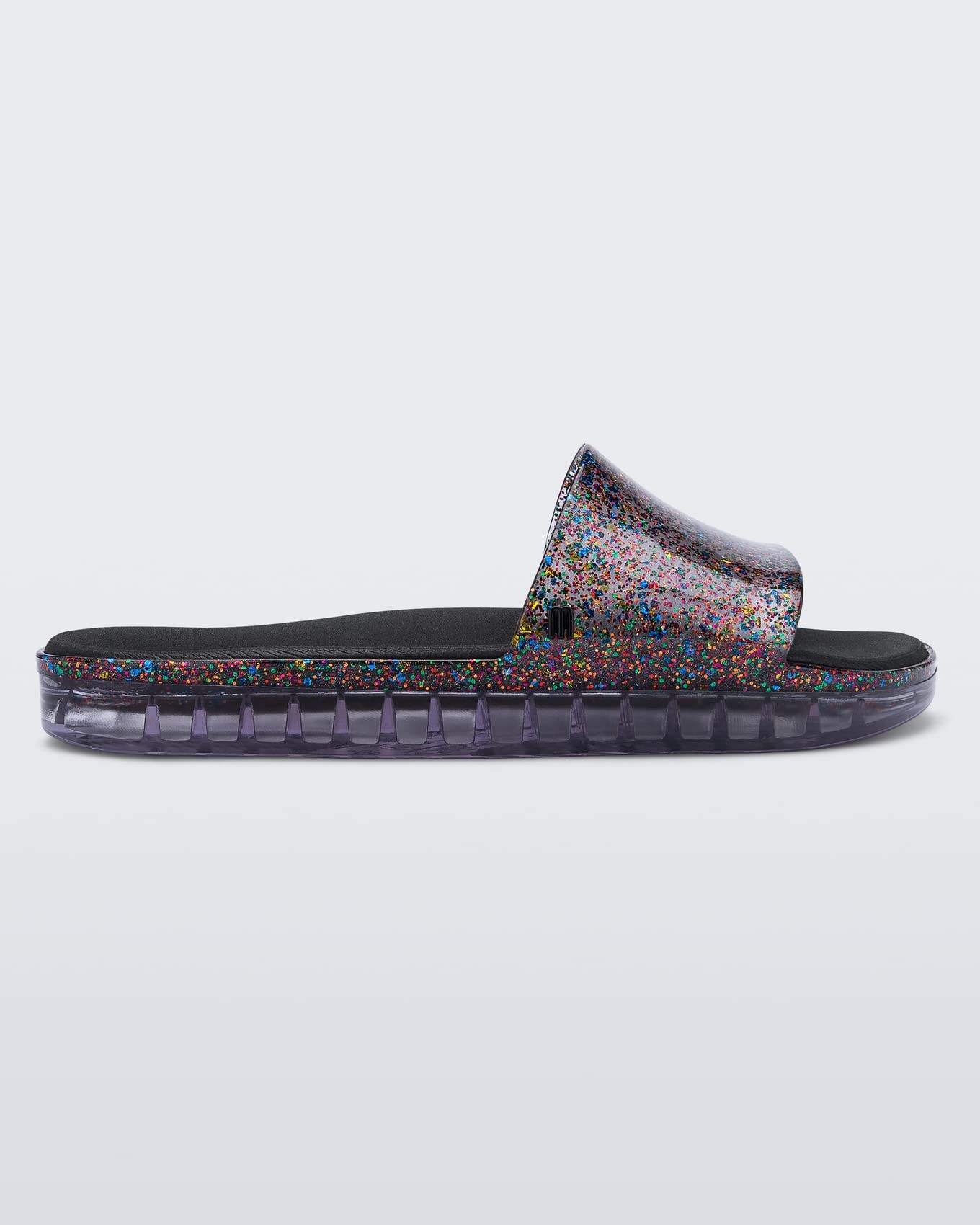 Melissa Next Gen Beach Jelly Slides for Women - Super Soft and Flexible, Stylish Slip-on Vegan Jelly Sandals, Flip Flops with Open Toe Design, Glitter/Clear, 8