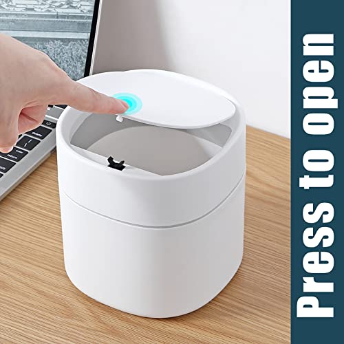 Mini Desk Trash Can with Lid with Trash Bags 180 pcs Press-Top 0.5 Gallon Tiny Countertop Waste Basket Small Table Top Plastic Covered Garbage Bin for Desk Top
