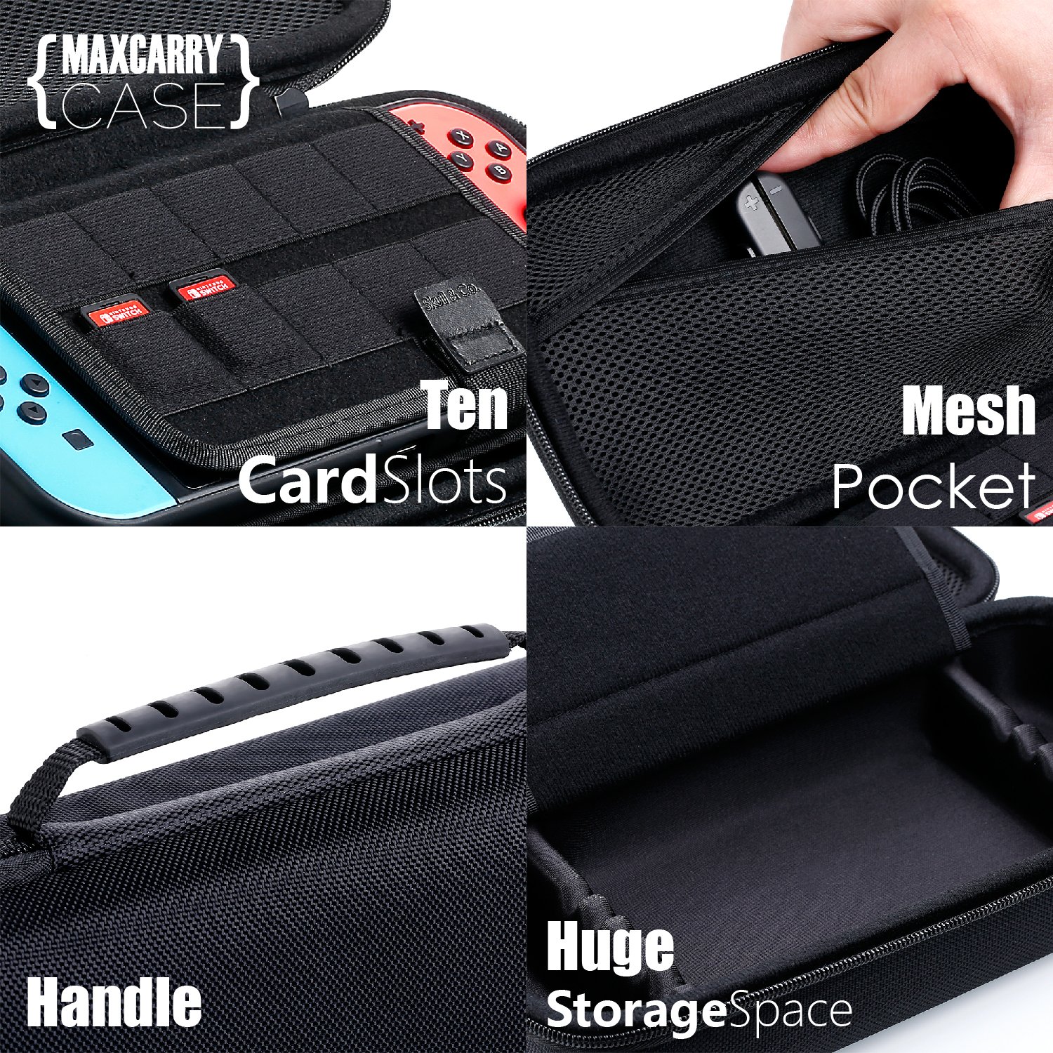 Skull & Co. GripCase OLED Bundle: A Dockable Transparent Protective Case with Replaceable Grips [to fit All Hands Sizes] for Nintendo Switch OLED Model- Neon Blue (L) Neon Red (R)