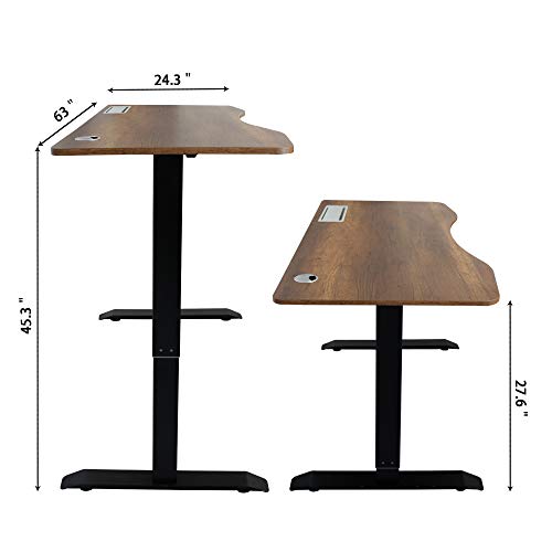Caesar Hardware Ergonomic 63-in 3 Memory Buttons LED Electric Automatic Height Adjustable Sit to Stand Work Office Desk with Socket and Black Legs, 63-Inch