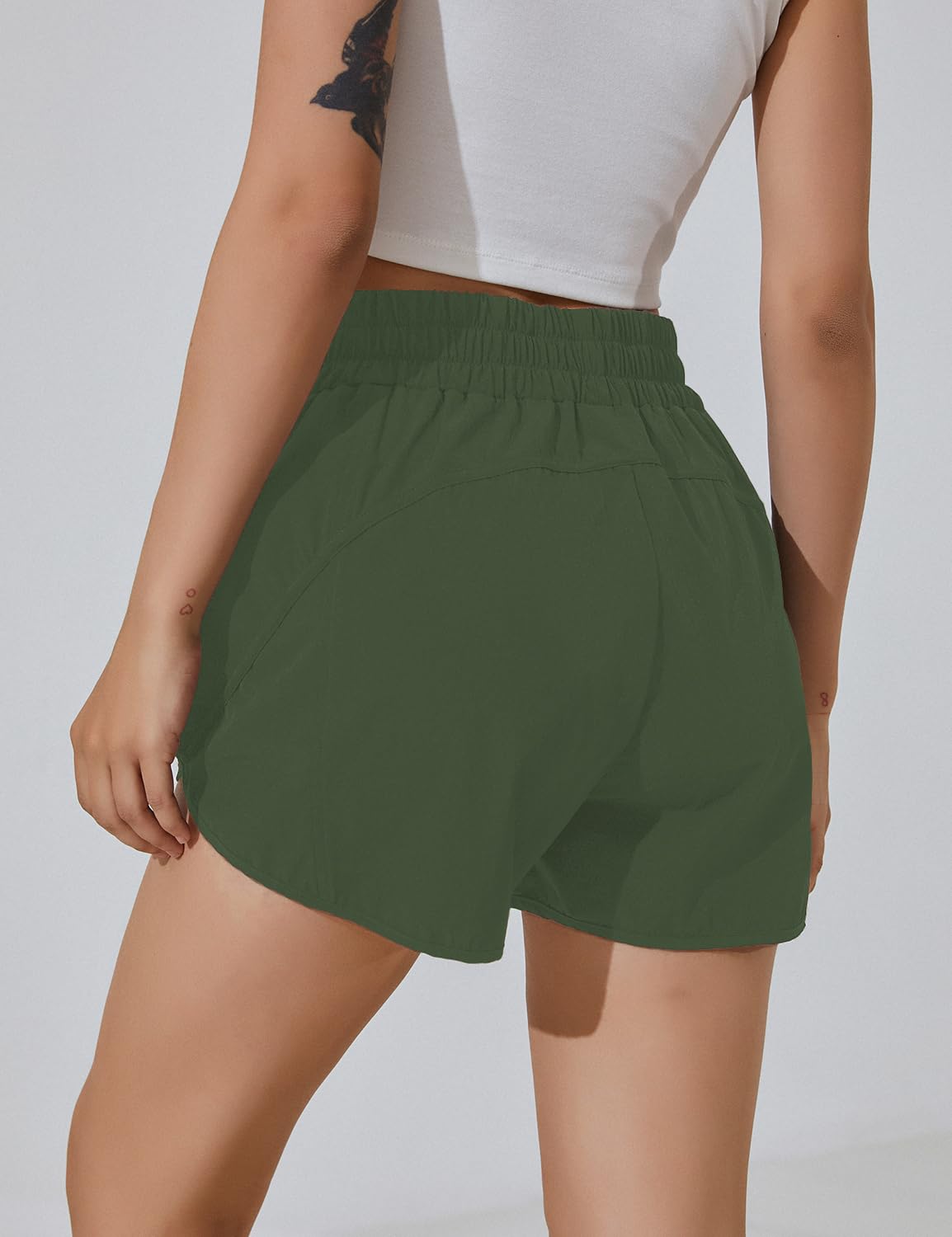BMJL Women's Running Shorts Elastic High Waisted Shorts Pocket Sporty Workout Shorts Quick Dry Athletic Shorts Pants(M,Green)