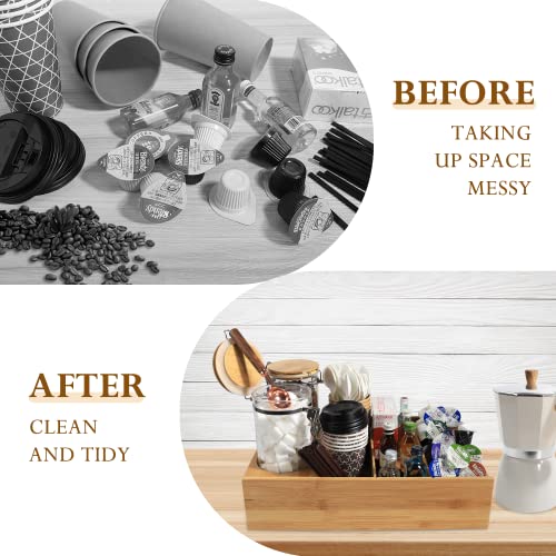 GNILLKO Coffee Storage Organizer with 2 PCS Coffee Canister, Wooden Coffee Bar Accessories Storage Container For Countertop, Farmhouse K Cup Coffee Pod Holder Basket For Coffee Lover