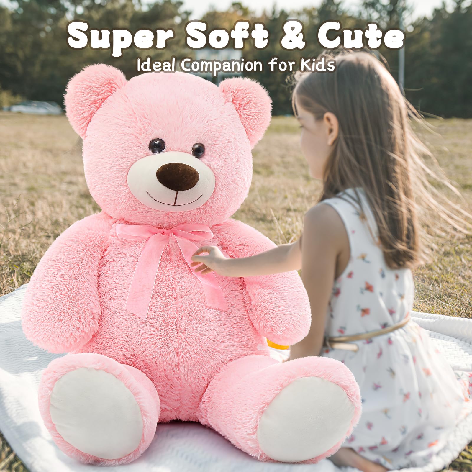 MorisMos Giant Teddy Bear Stuffed Animal 3 ft, 36'' Large Pink Teddy Bear,Big Teddy Bear for Baby Shower Decor,Soft Stuffed Bear Plush Gift for Kid Birthday Christmas Girlfriend Valentine's Day,Pink