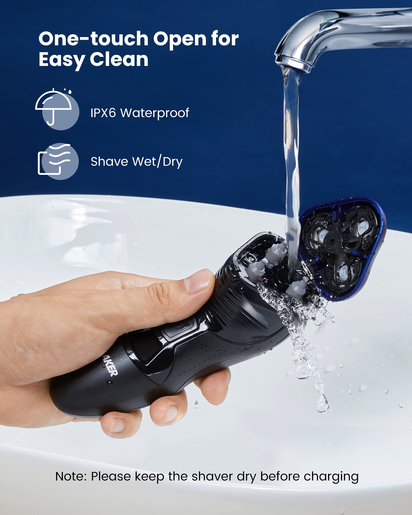 GLAKER Electric Razors for Men, Mens Electric Shaver Razor with Extra Shaver Head Cordless Waterproof Rechargeable, Electric Rotary Shaver with Pop-up Trimmer, LCD Display for Father's Gift
