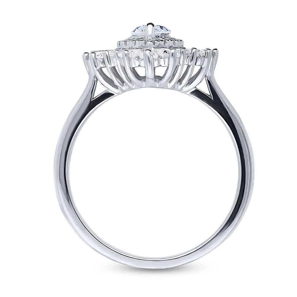 BERRICLE Sterling Silver Halo Wedding Engagement Rings Marquise Cut Cubic Zirconia CZ Statement Cluster Ring for Women, Rhodium Plated Size 5