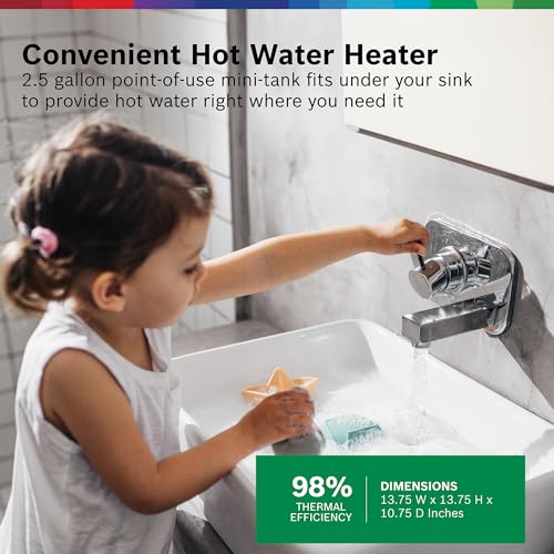 Bosch Electric Mini-Tank Water Heater Tronic 3000 T 2.5-Gallon (ES2.5) - Eliminate Time for Hot Water - Shelf, Wall or Floor Mounted