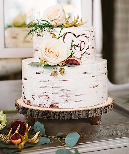 POMINEL Wood Cake Stand with Cake Cutting Set Wooden Cake Stands Rustic Wedding Cake Stand Wood Slice Cake Stand for Dessert Table, Plant Display for Family Gartering, Wedding Receptions