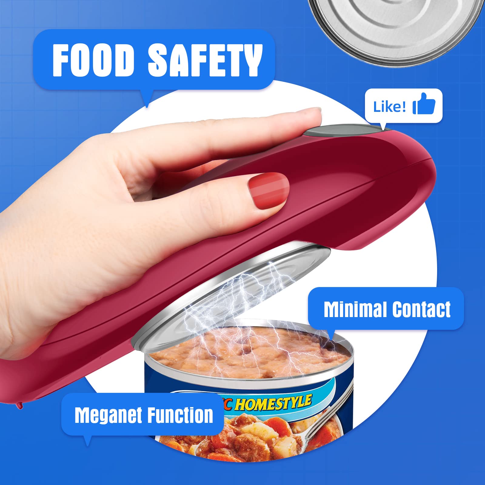 Automatic Electric Can Opener, Open Cans in One Click, Smooth Edge Handheld Can Opener, Hands Free Food-Safe Battery Operated Electric Can Openers, Kitchen Gadget Gift for Chefs, Arthritis and Seniors