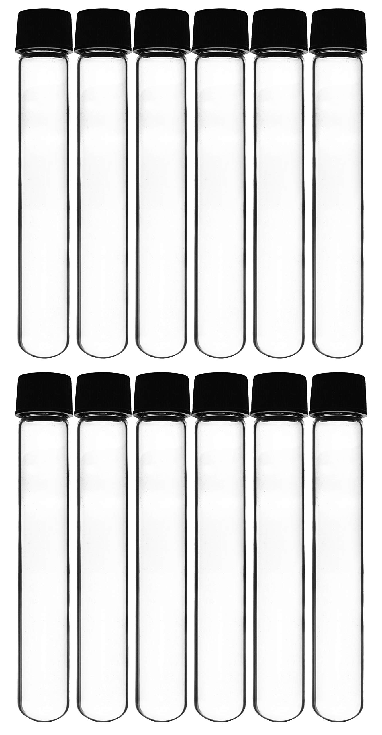 EISCO 12PK Test Tubes, 50ml - Bakelite Screw Cap with Rubber Liner - Borosilicate 3.3 Glass - 5.9" x 1" - Round Bottom - Leak Proof