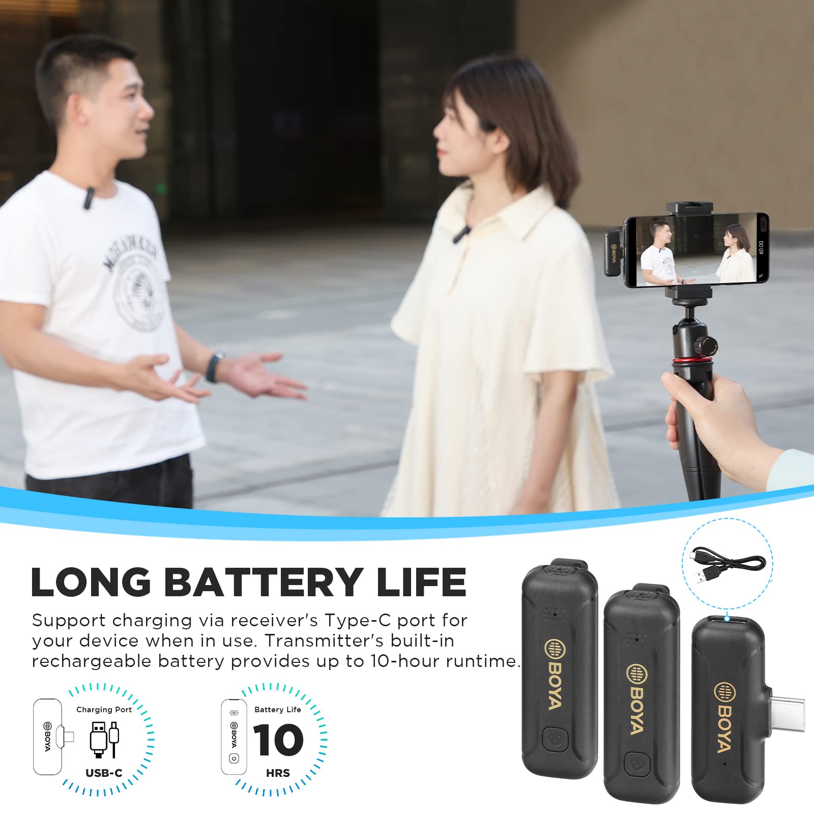 BOYA Wireless Lavalier Microphone for iPhone iPad, 2.4GHz Plug Play Lapel Clip-on Mini Mic, Cordless Omnidirectional Condenser Mic for Interview Video Podcast Vlog YouTube Recording (TX+TX+RX)